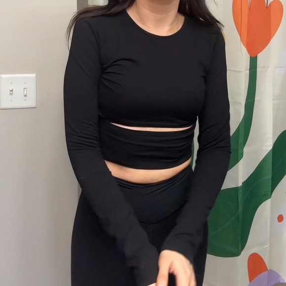 Adika | Tops | Long Sleeve Adika Cropped Black Shirt With Slit Opening ...